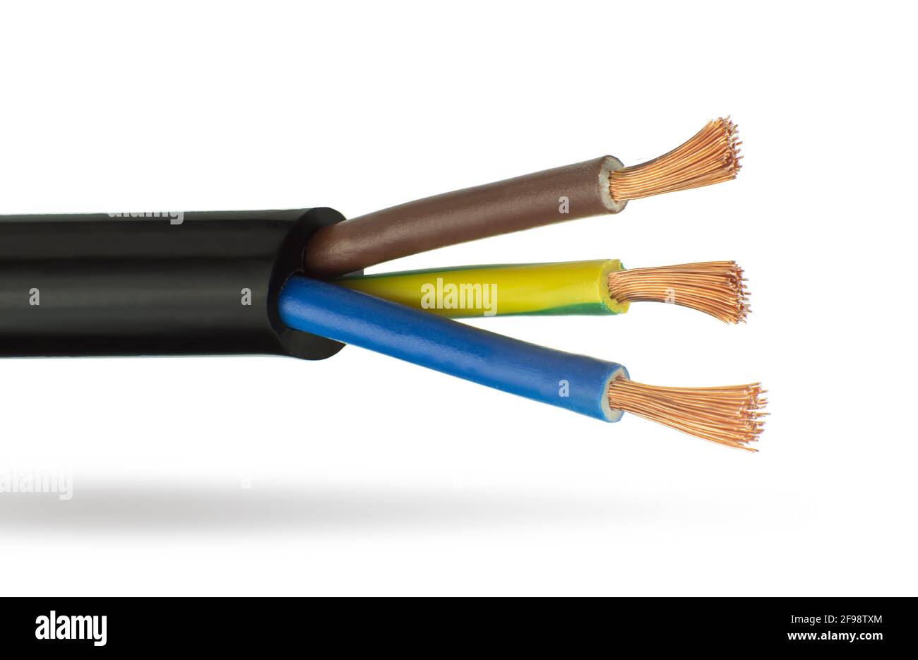Cable isolated on white background close-up. Three wires Stock Photo ...