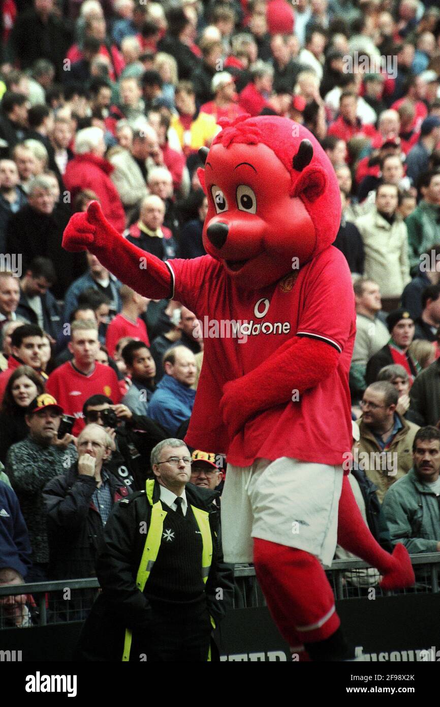 Manchester United mascot Fred the Red entertaining the crowds on half ...