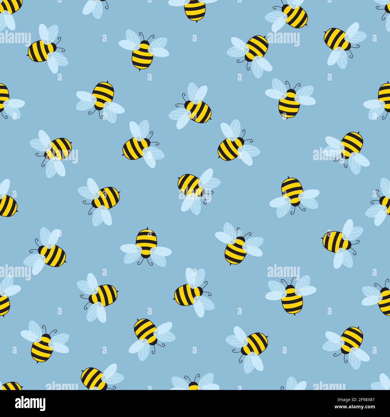 Seamless pattern with bees on color background. Small wasp. Vector ...