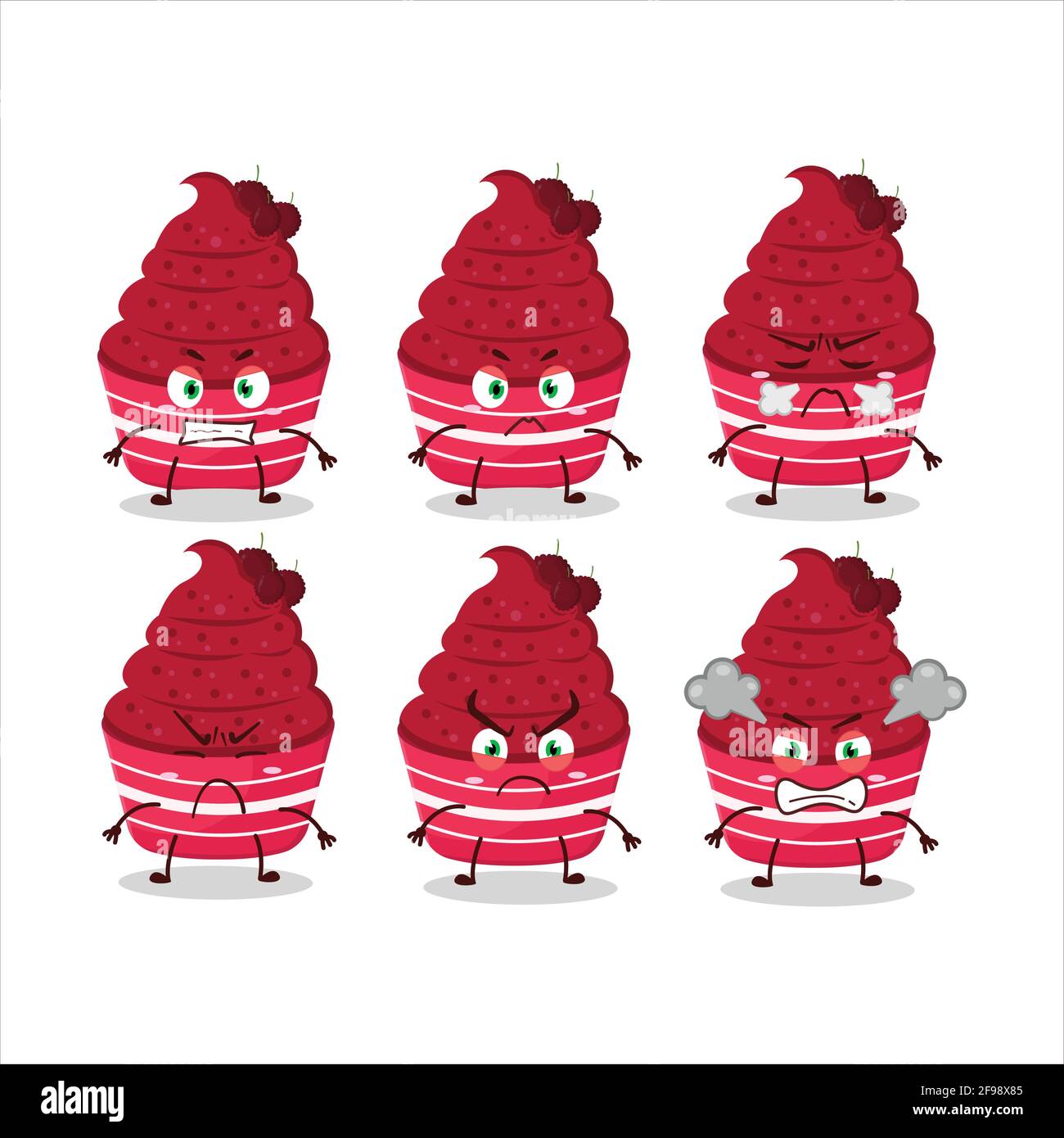 Ice cream raspberry cup cartoon character with various angry ...