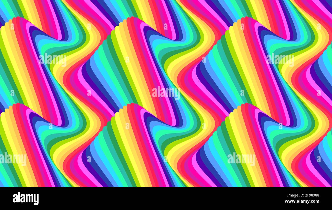 Wavy stripes. Groovy colored lines with optical Illusion effect. Vector ...