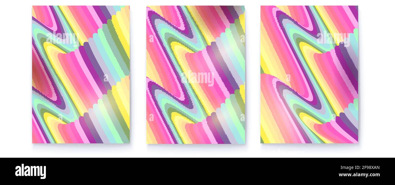 Set of covers with abstract pattern. Psychedelic stripes in rainbow ...