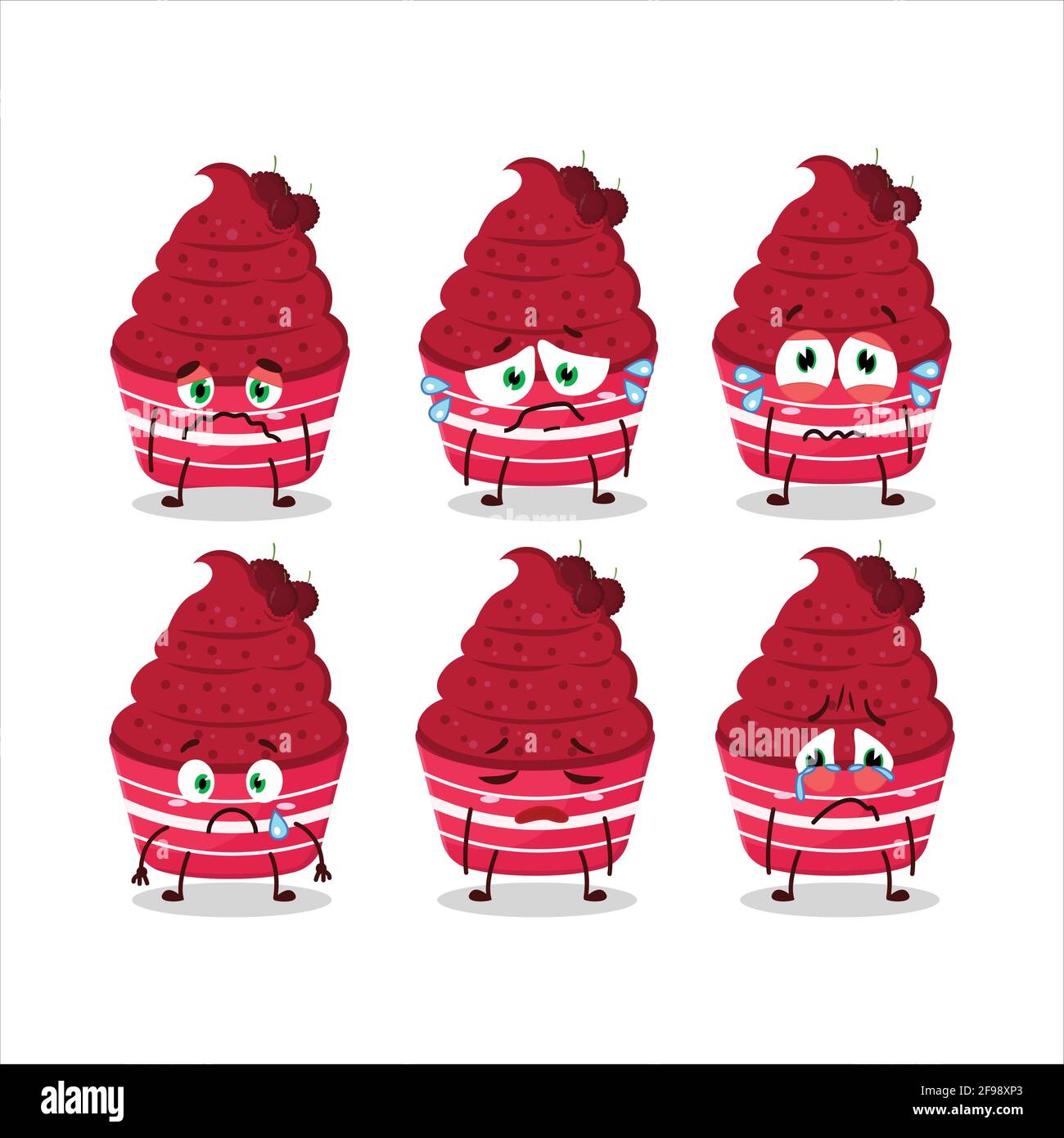 Ice cream raspberry cup cartoon character with sad expression. Vector ...