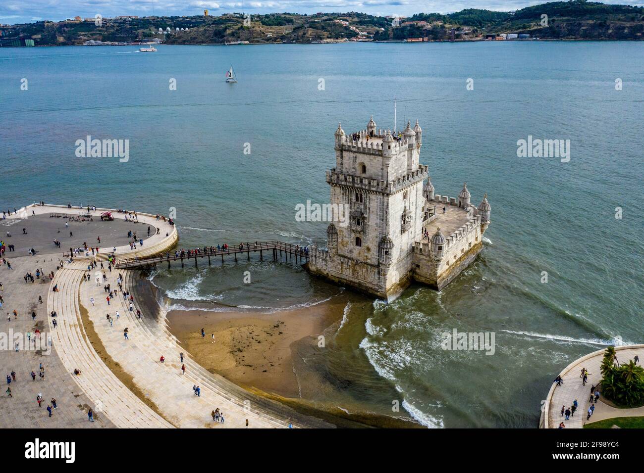 Most important landmark in Lisbon . The Tower of Belem from above ...