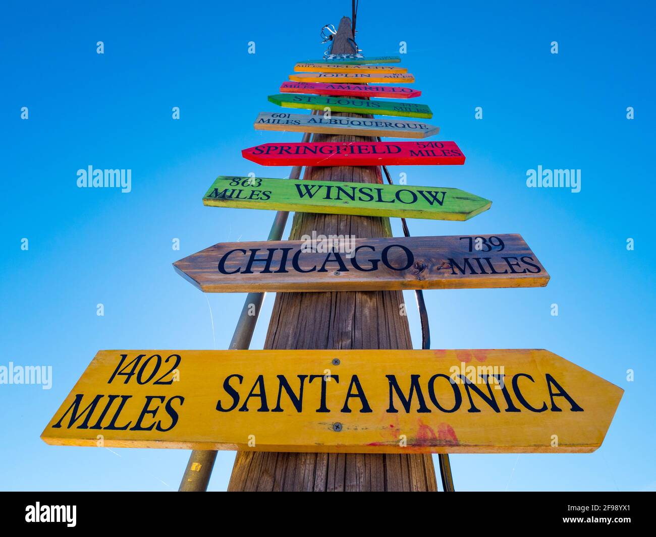 Direction signs to famous cities at route 66 usa 2017 hi-res stock ...