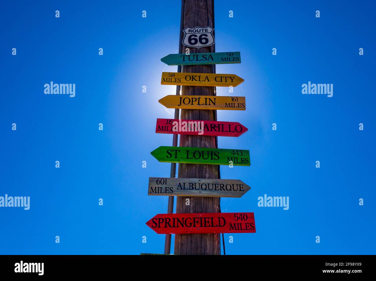 Direction signs to famous cities at Route 66 - USA 2017 Stock Photo - Alamy