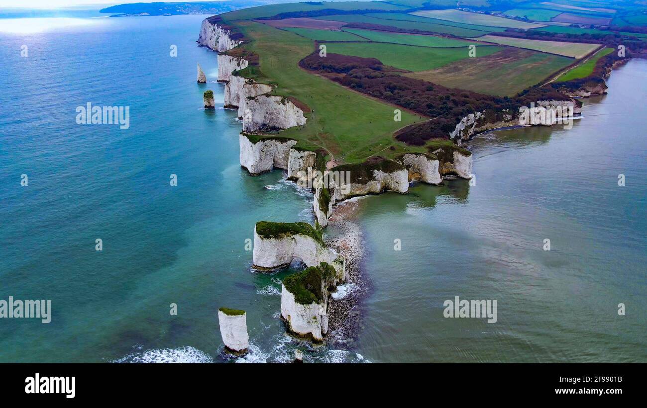 Old Harry Rocks in England - aerial view Stock Photo - Alamy