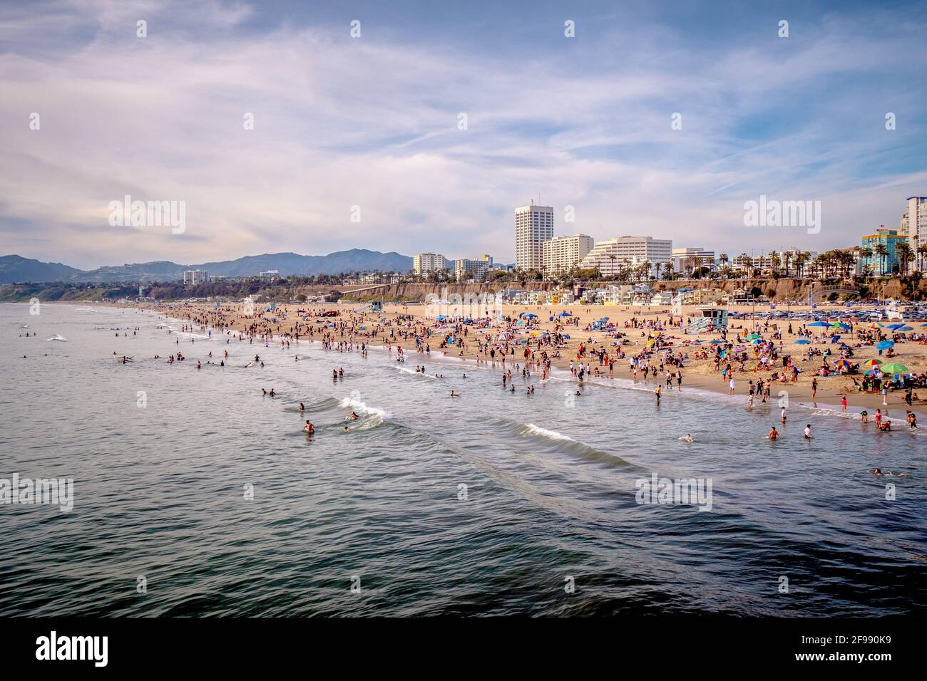 Aerial view over the famous santa monica beach travel photography hi ...