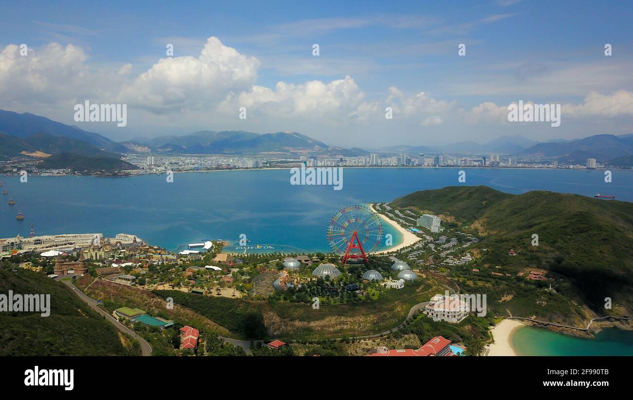 Drone view of beautiful resort in Hon Tre island, Nha Trang, Vietnam ...