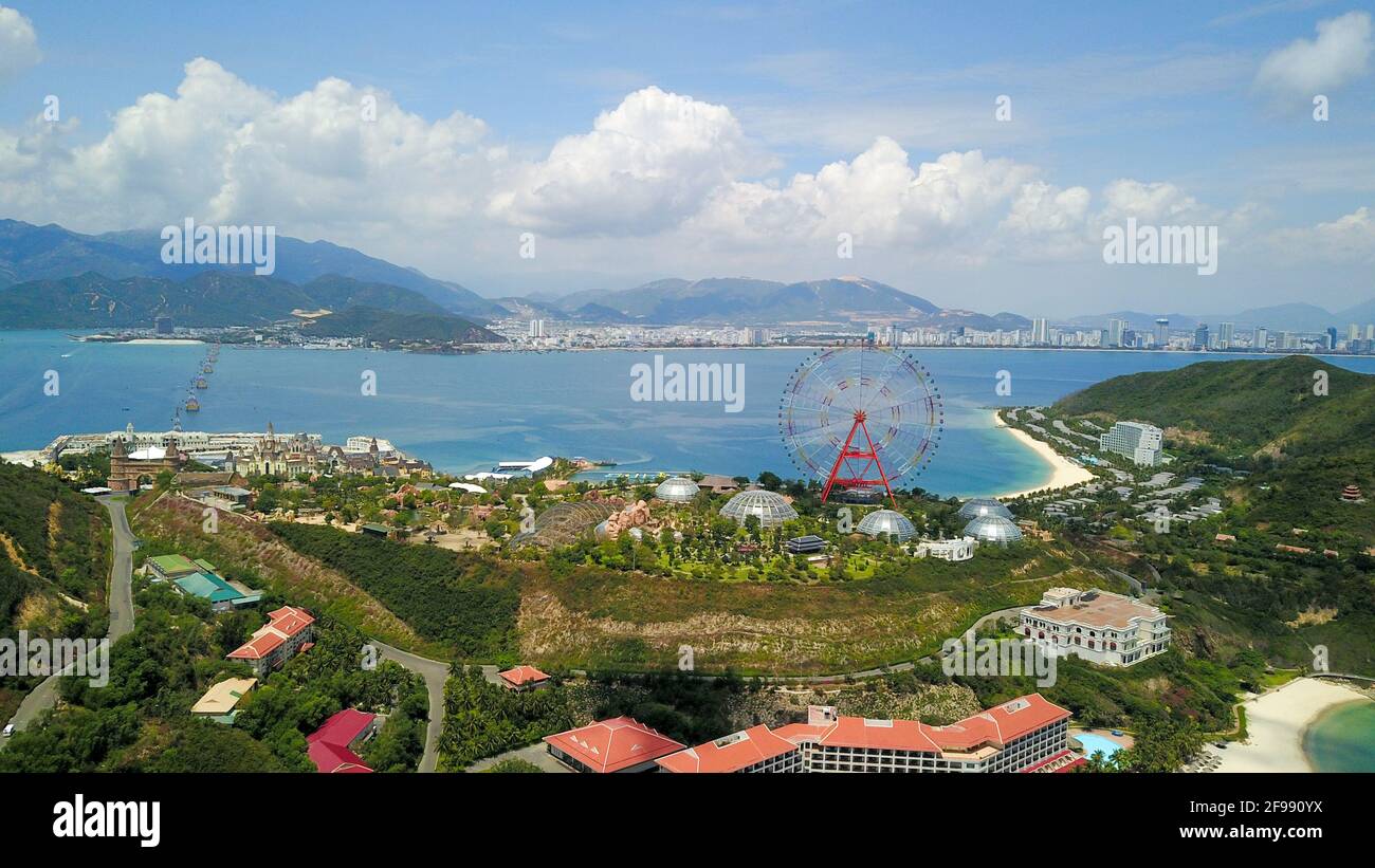 Drone view of beautiful resort in Hon Tre island, Nha Trang, Vietnam ...