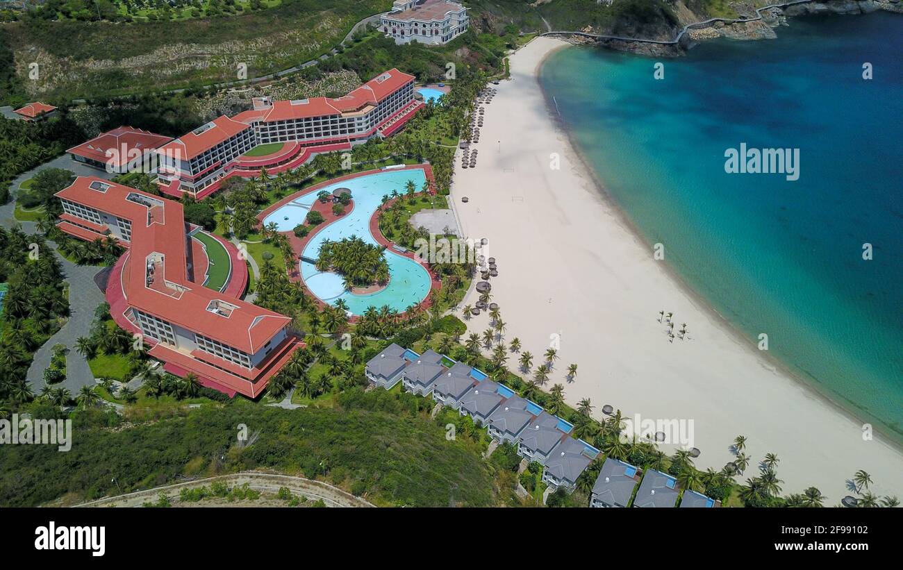 Drone view of beautiful resort in Hon Tre island, Nha Trang, Vietnam ...