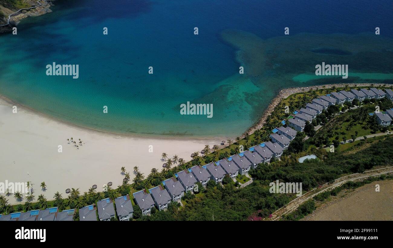 Drone view of beautiful resort in Hon Tre island, Nha Trang, Vietnam ...
