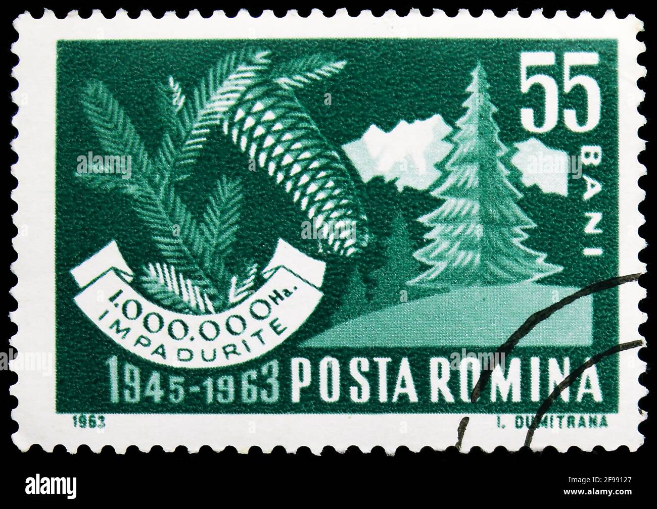 MOSCOW, RUSSIA - NOVEMBER 4, 2019: Postage stamp printed in Romania ...