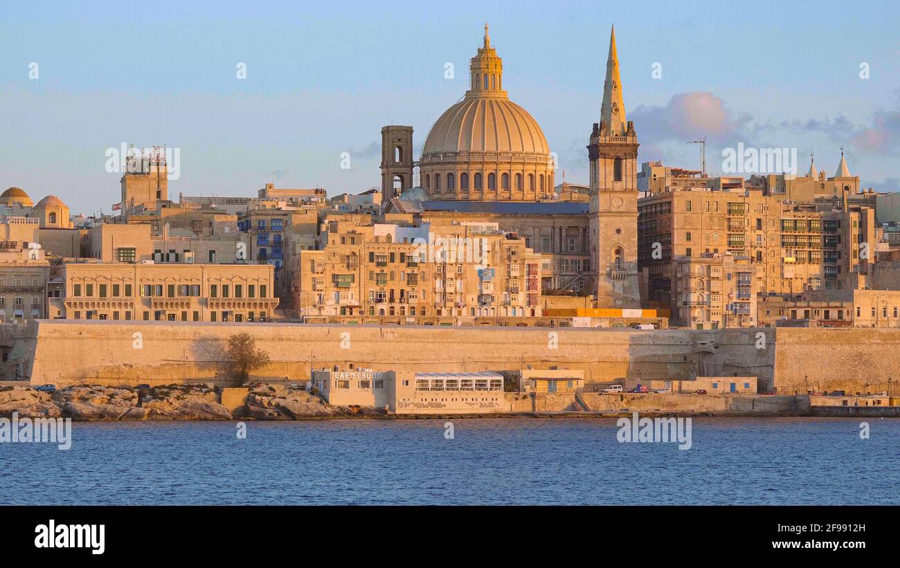 Typical and famous skyline of Valletta - the capital city of Malta ...