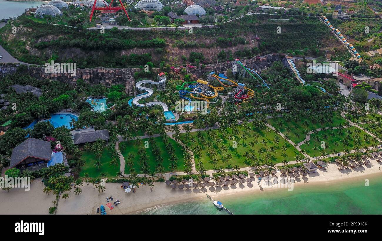 Drone view of beautiful resort in Hon Tre island, Nha Trang, Vietnam ...