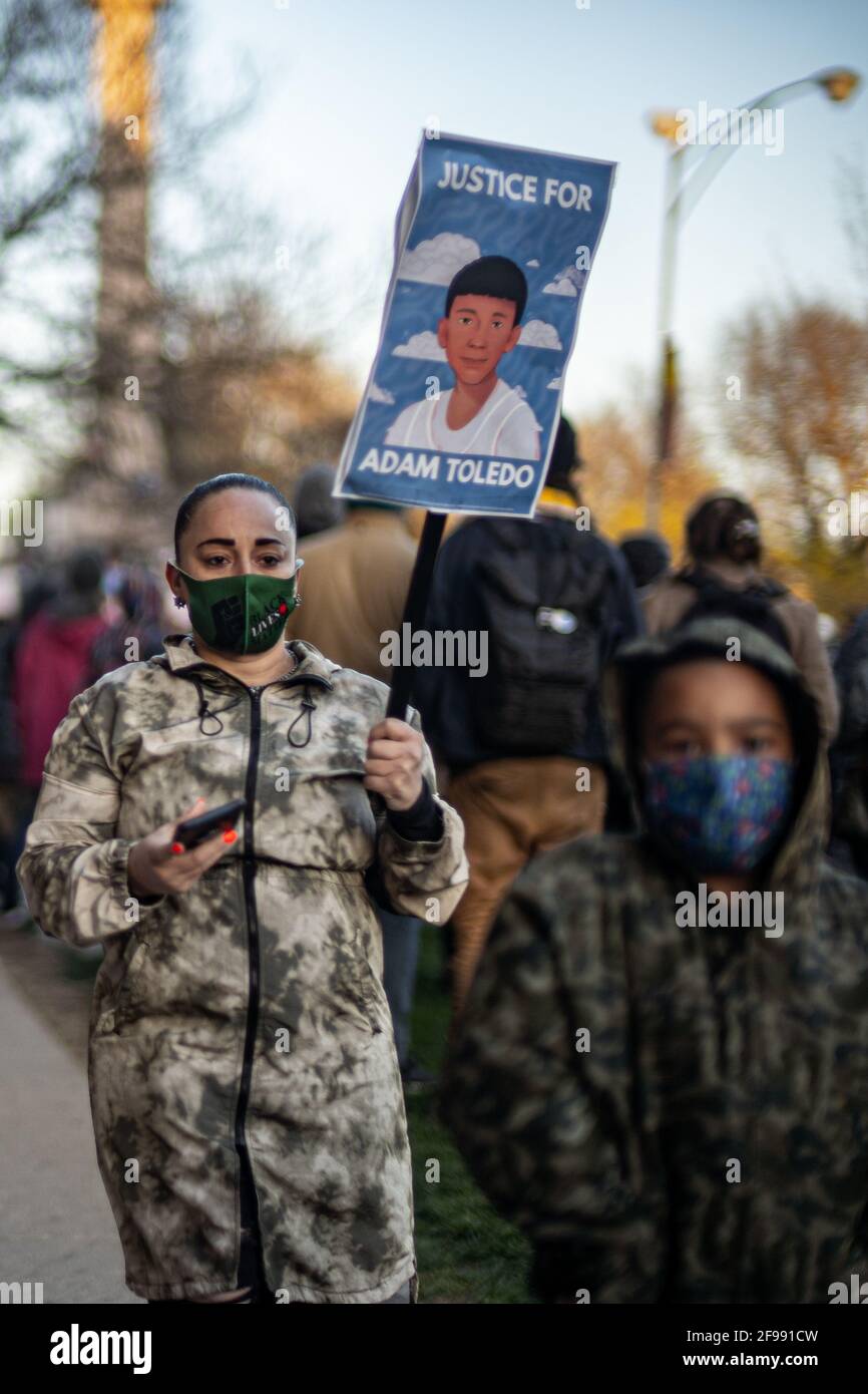 Chicago, Illinois, USA. 16th Apr, 2021. Protesters gathered at Chicago ...