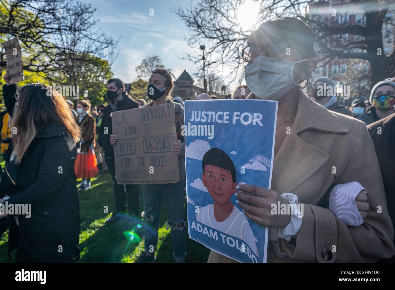 Chicago, Illinois, USA. 16th Apr, 2021. Protesters gathered at Chicago ...