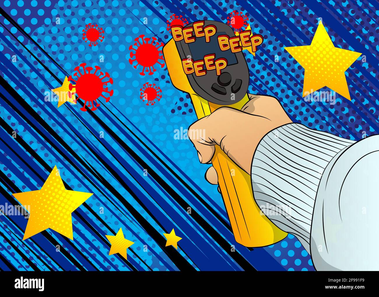 A handheld non-contact digital infrared thermometer gun. Vector ...