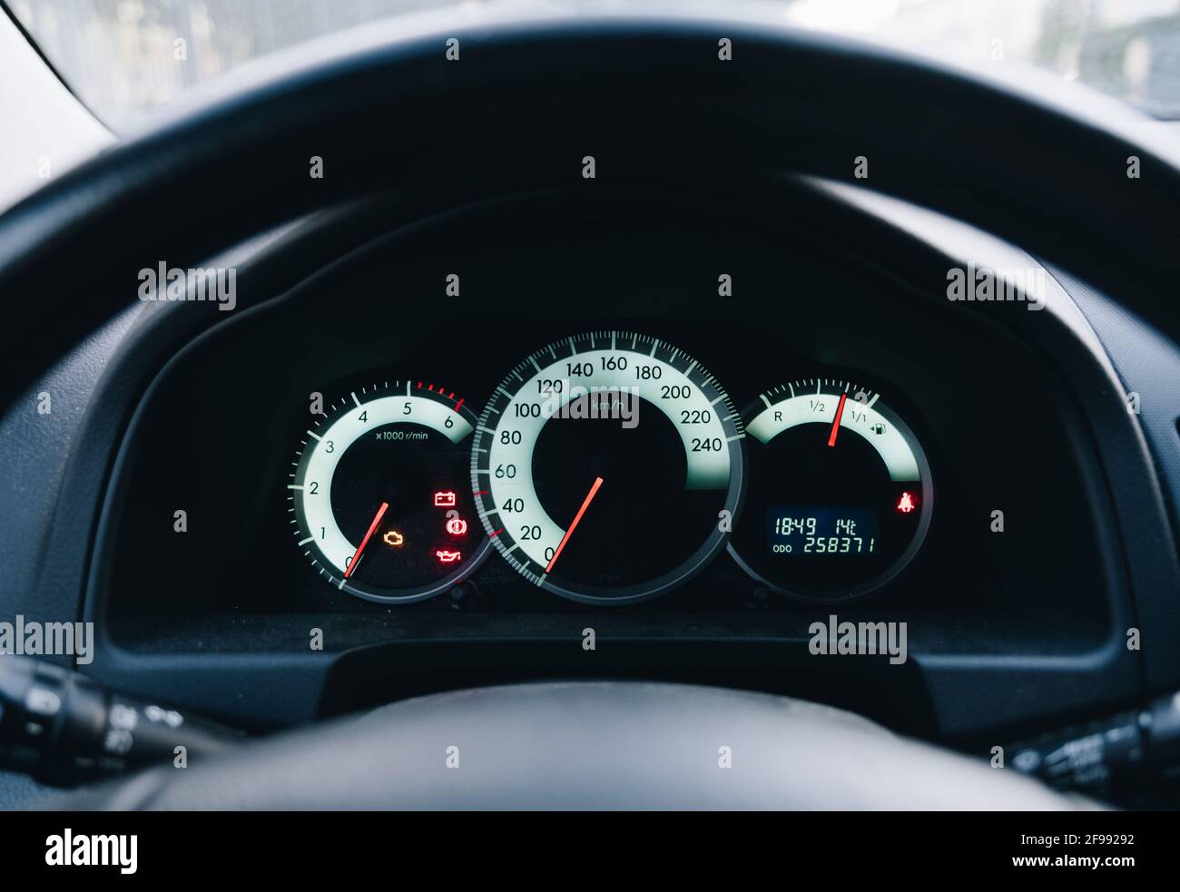 Speedometer on the control panel of the car, car interior Stock Photo ...