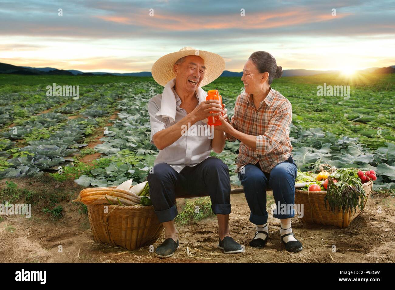 Peasant couple sitting in on-farm water Stock Photo - Alamy