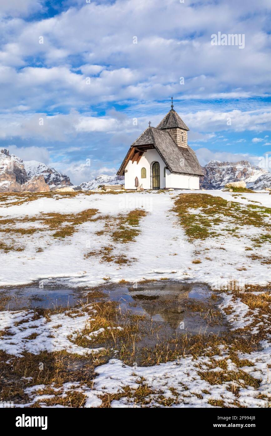 Alpine chapel of st anthony on the pralongia plateau hi-res stock ...
