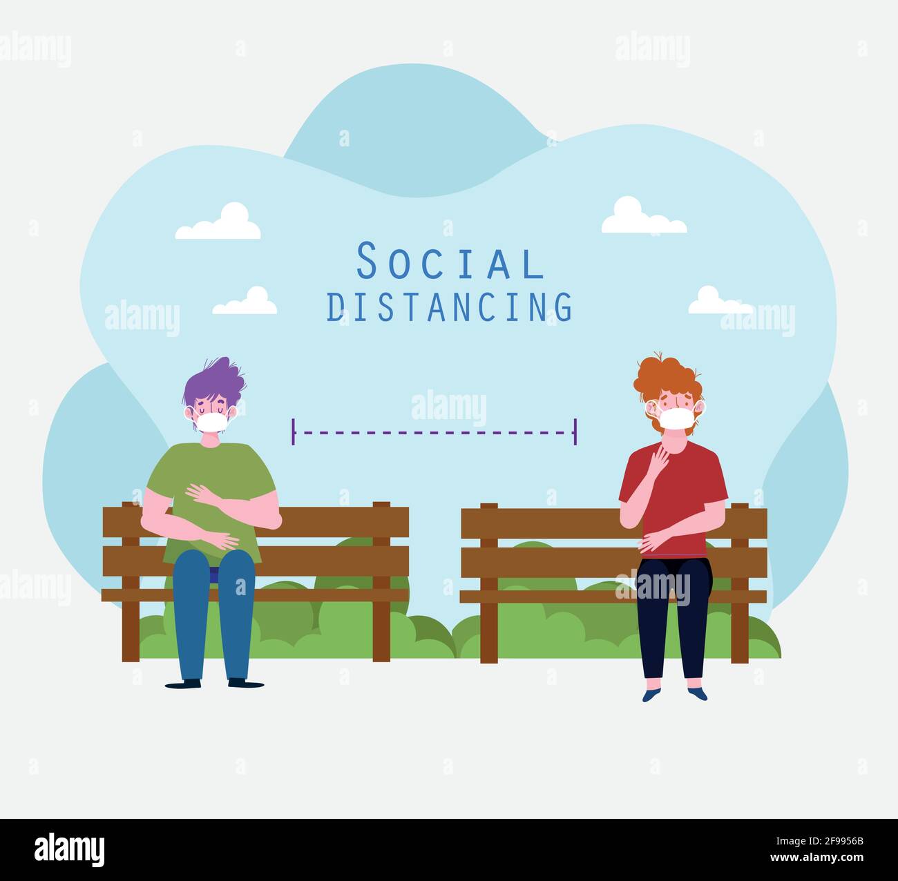 physical distancing sitting on bench Stock Vector Image & Art - Alamy