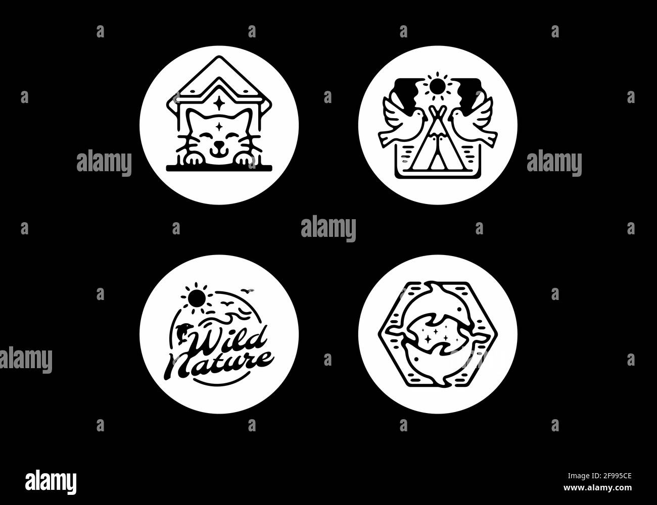 White black of animal badge icon collection design Stock Vector Image ...