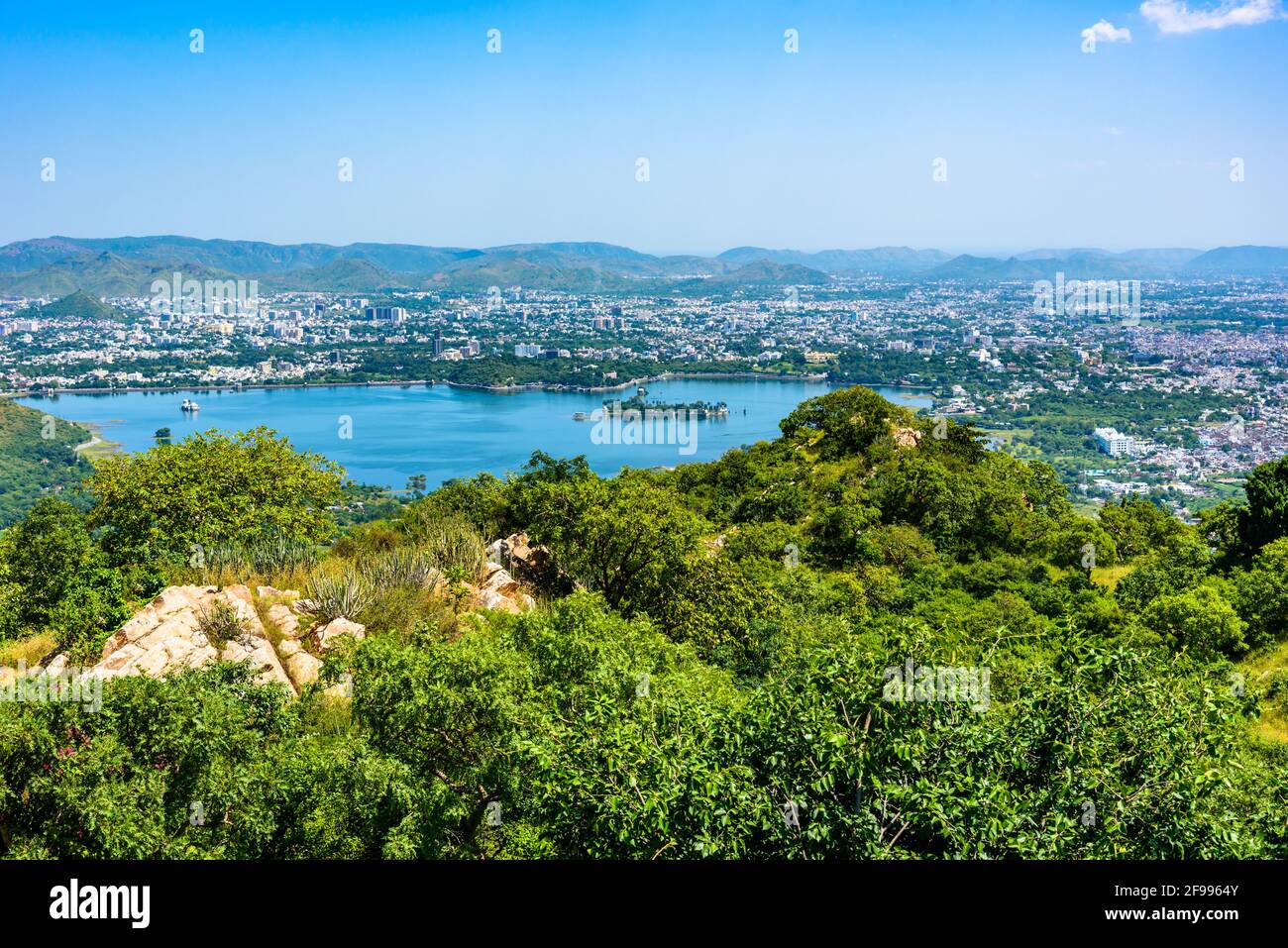 Panoramic aerial view of Udaipur city also known as city of lakes from ...