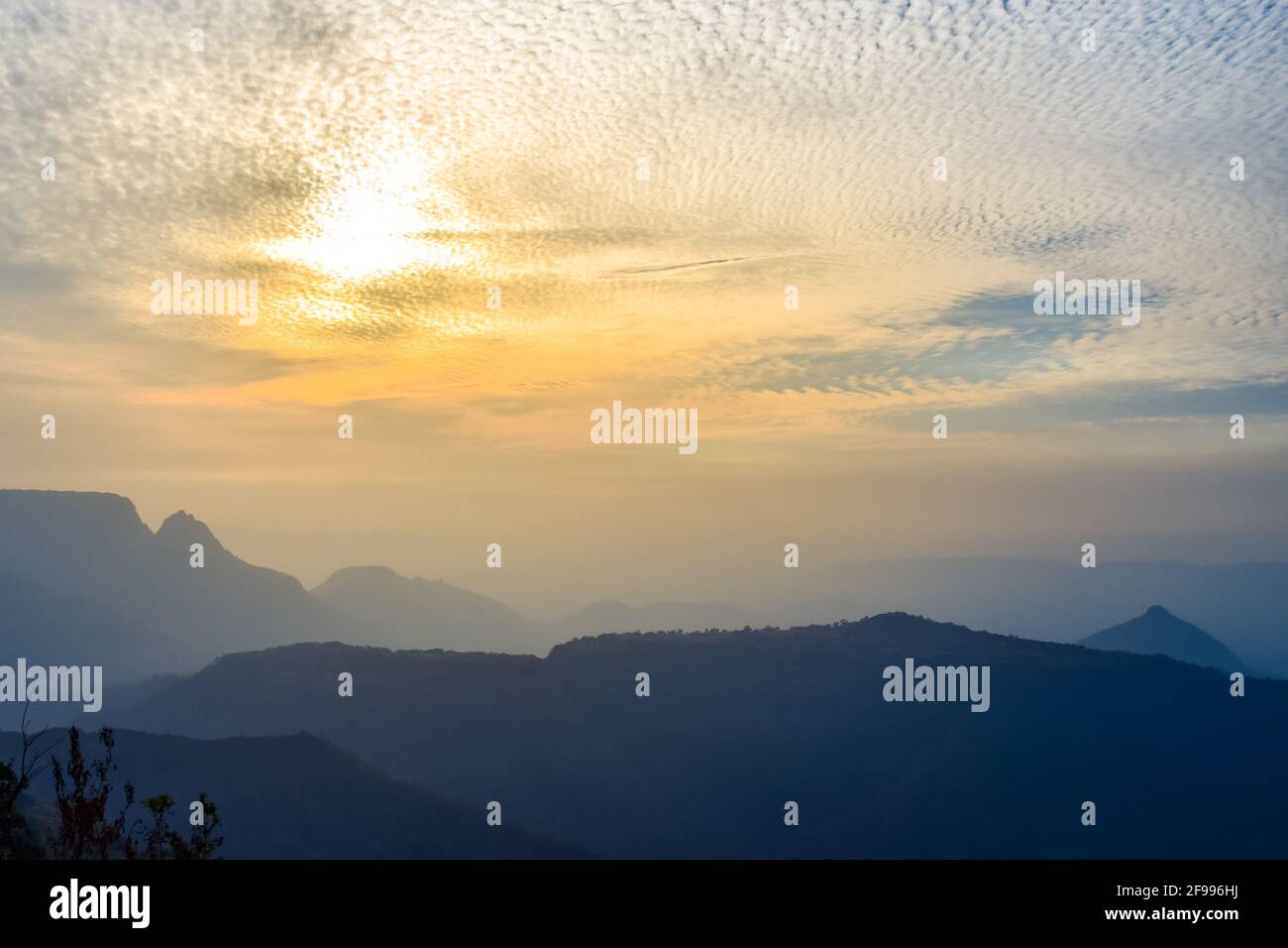 Spectacular silhouette view during sunset in Sahyadri mountain range on ...