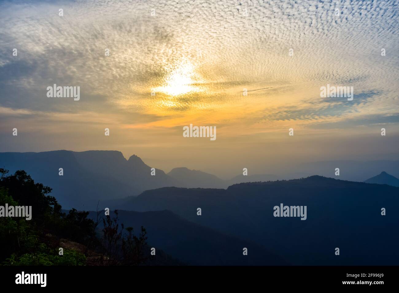 Spectacular silhouette view during sunset in Sahyadri mountain range on ...
