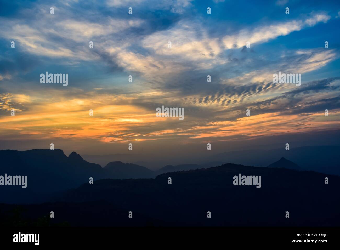 Spectacular silhouette view during sunset in Sahyadri mountain range on ...