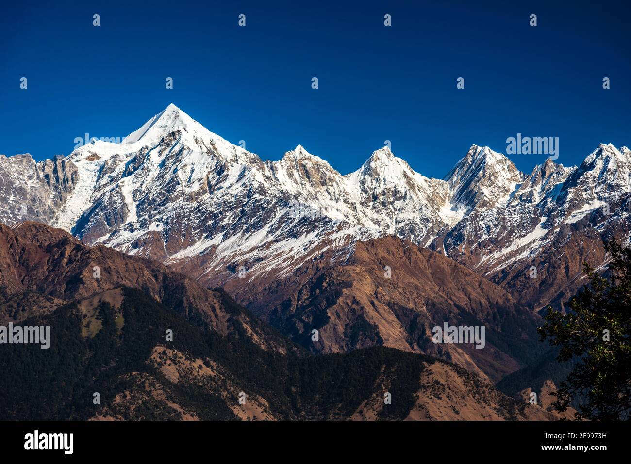 View of Snow cladded Panchchuli peaks falls in great Himalayan mountain ...