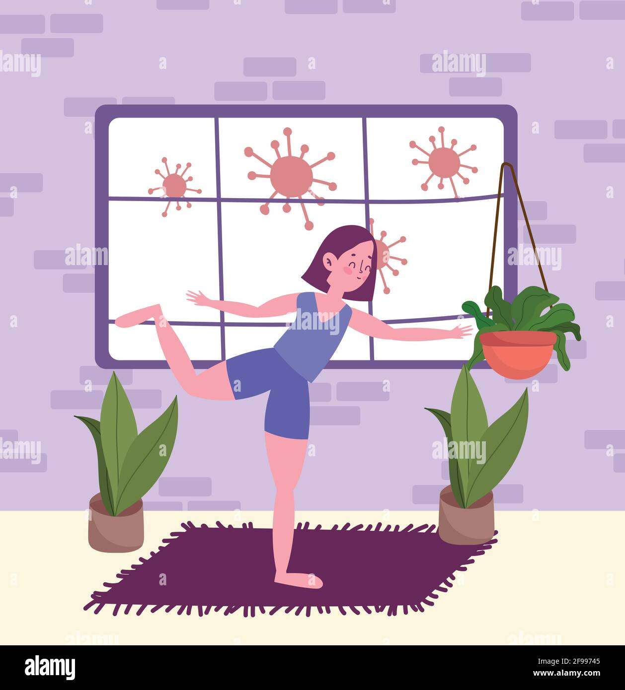 girl stretching exercises at home Stock Vector Image & Art - Alamy