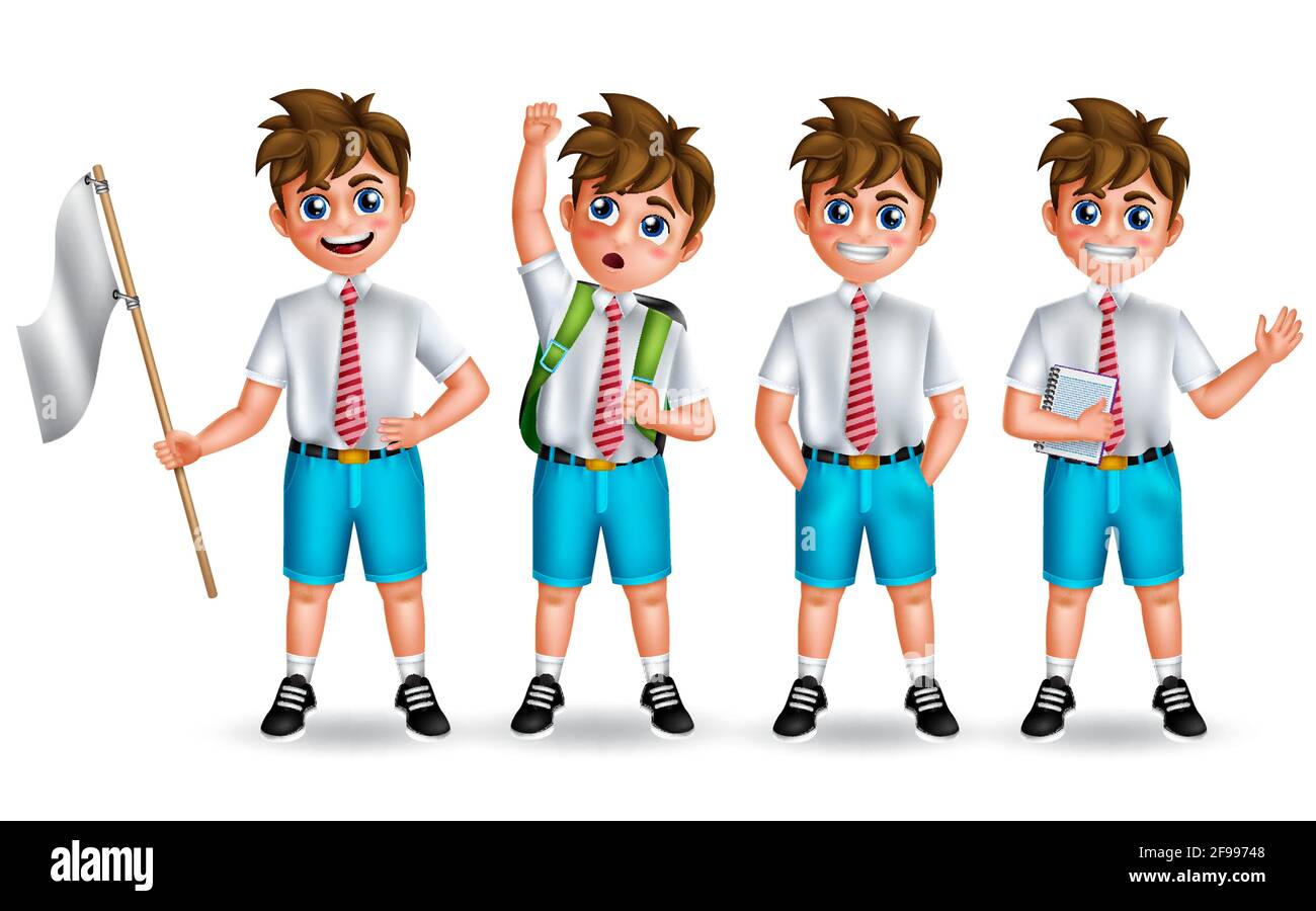 School boy character vector set. Student male 3d characters friendly ...