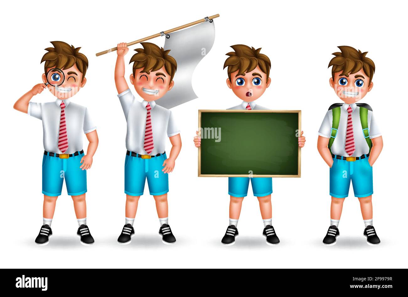 School boy characters vector set. School student boys character ...