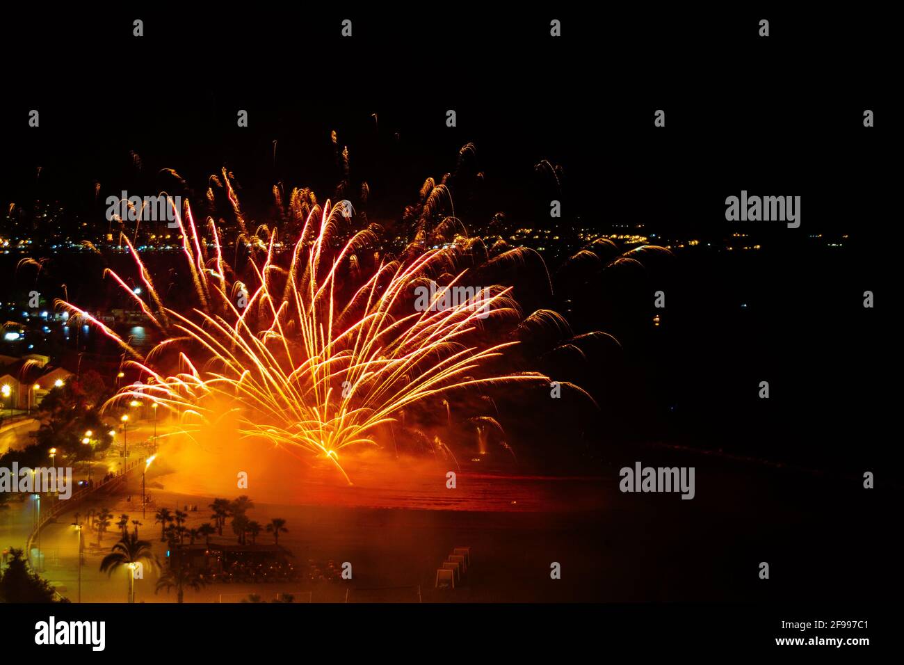 Scenic view of fireworks illuminates the sky with a dazzling display ...