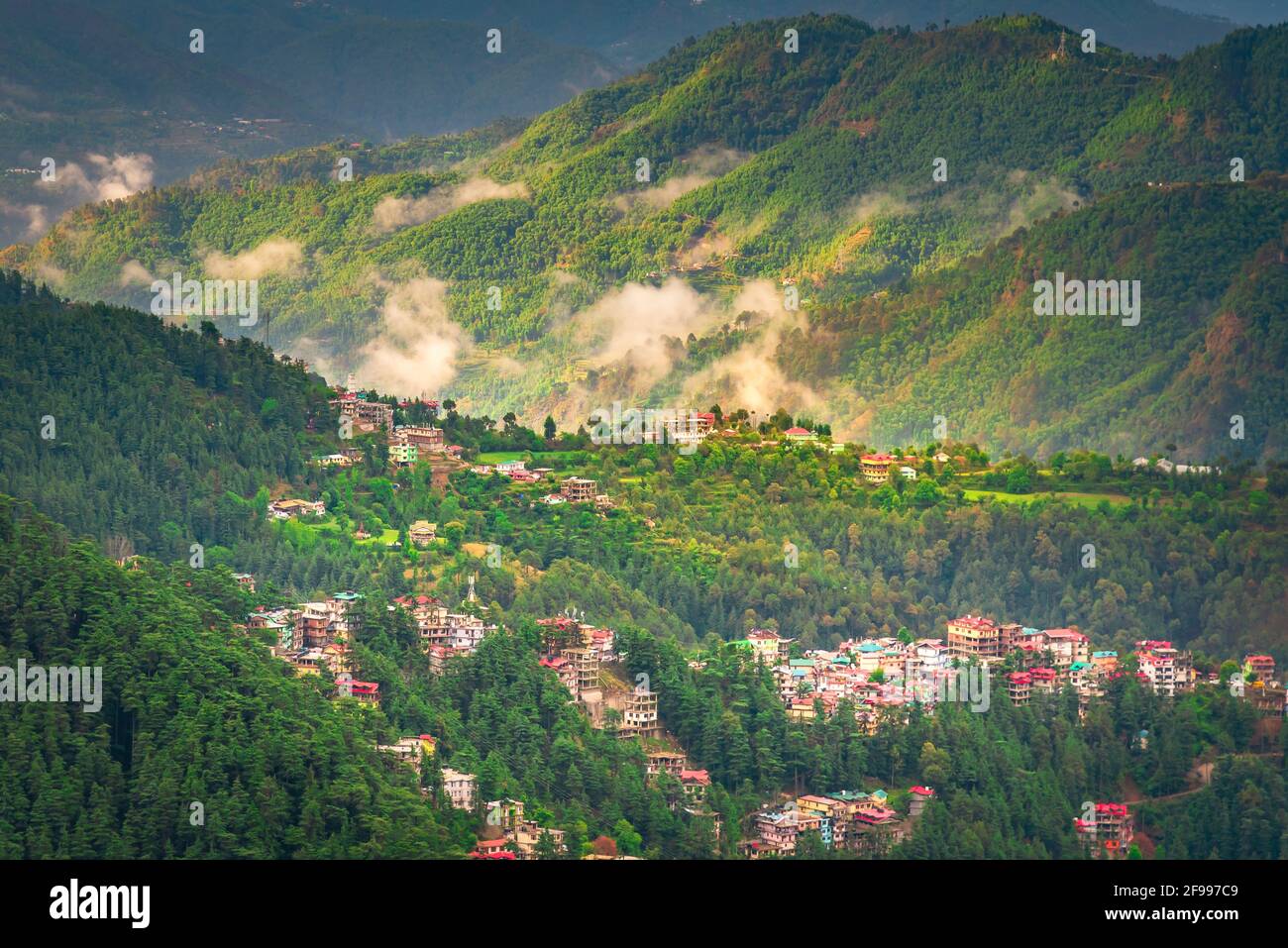 Beautiful panoramic landscape from mall road of Shimla, the state ...