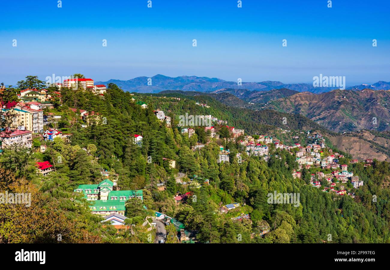 Beautiful panoramic cityscape of Shimla, the state capital of Himachal ...