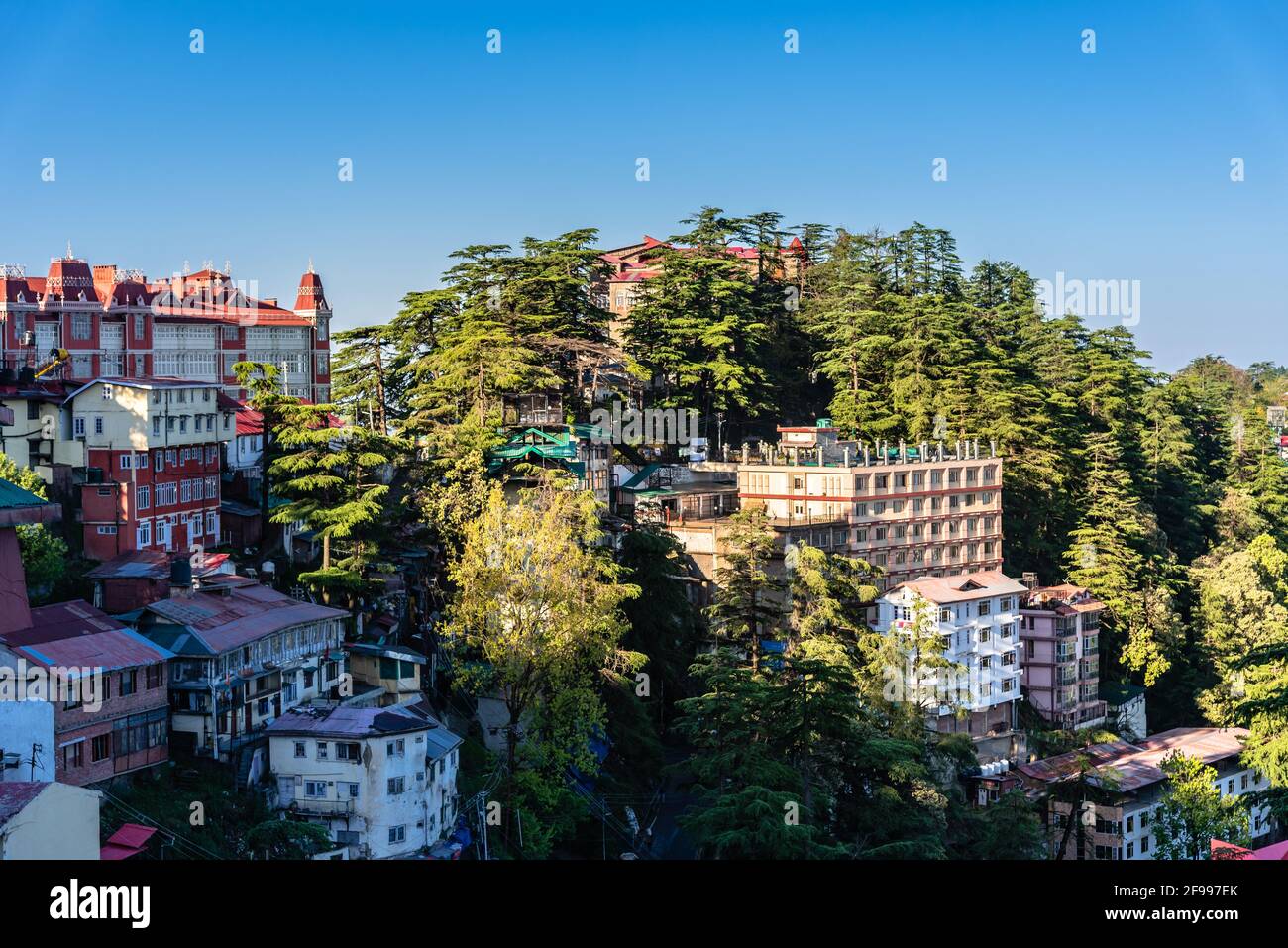 Beautiful panoramic cityscape of Shimla city from mall road, Shimla is ...