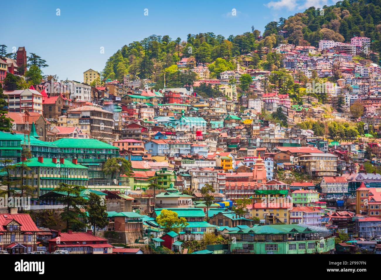 Beautiful panoramic cityscape of Shimla, the state capital of Himachal ...