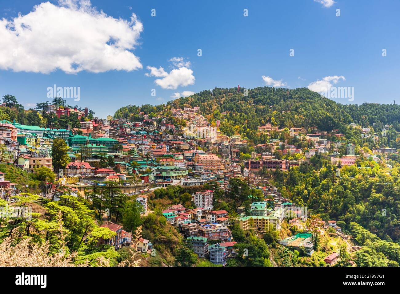 Beautiful panoramic cityscape of Shimla, the state capital of Himachal ...