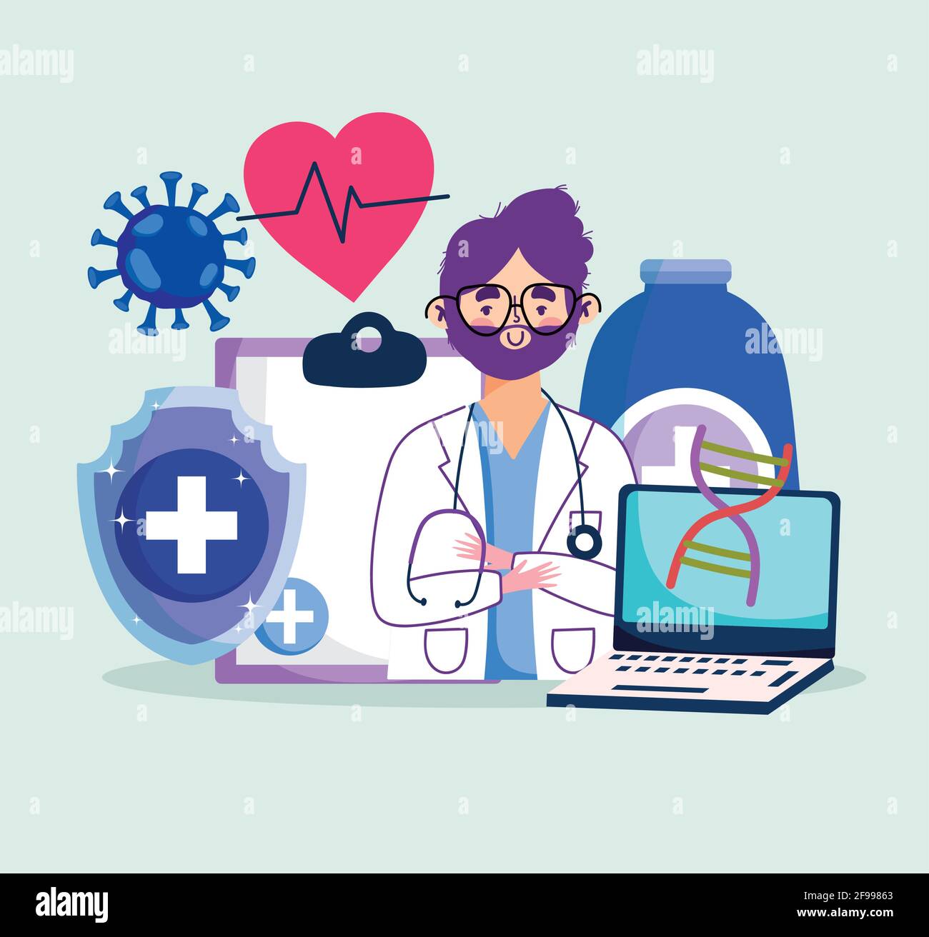 doctor laptop medicine report cartoon Stock Vector Image & Art - Alamy