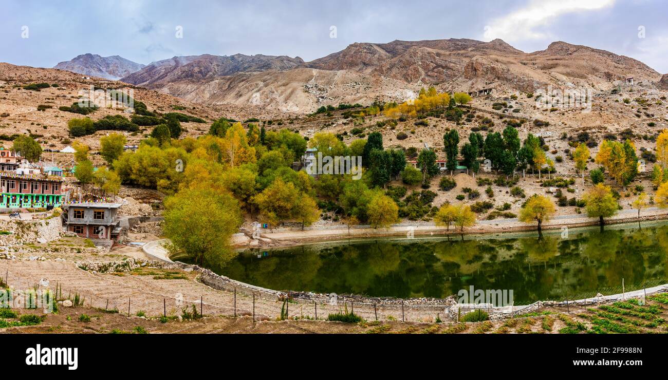 Nako Lake aerial view from Nako Village Top. Nako Lake is a high ...
