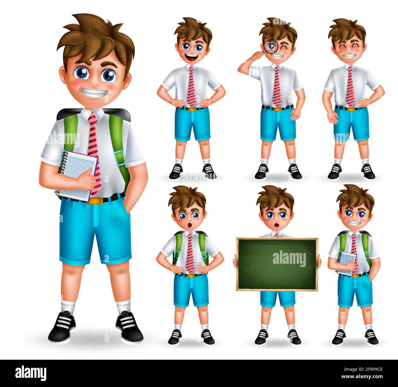 School male characters vector set. Back to school boy character ...