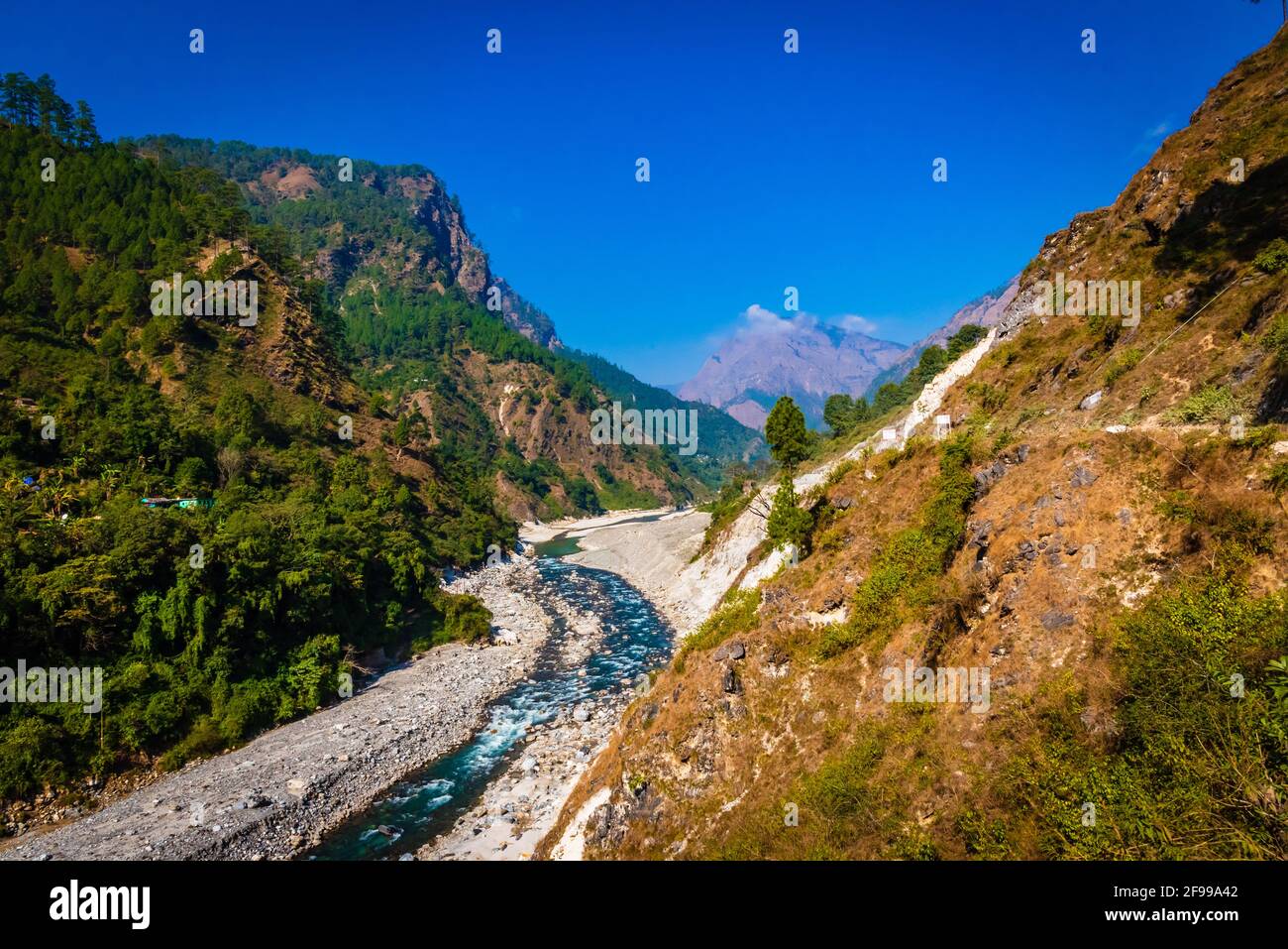 View of Ramganga river and the valley to the fields on the background ...
