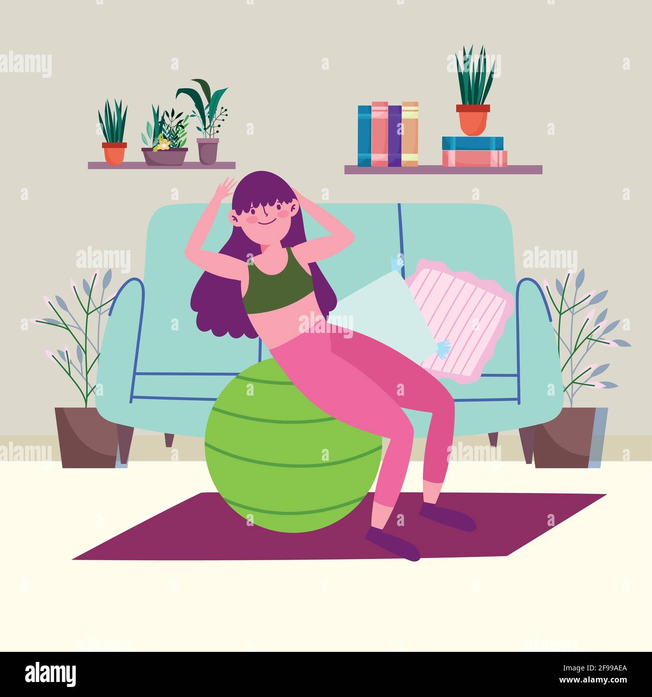 woman doing workout indoor cartoon Stock Vector Image & Art - Alamy