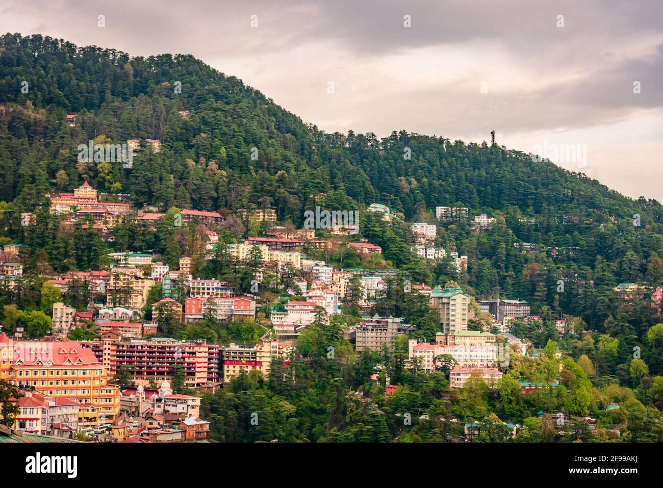 Beautiful panoramic cityscape of Shimla city from mall road, Shimla is ...