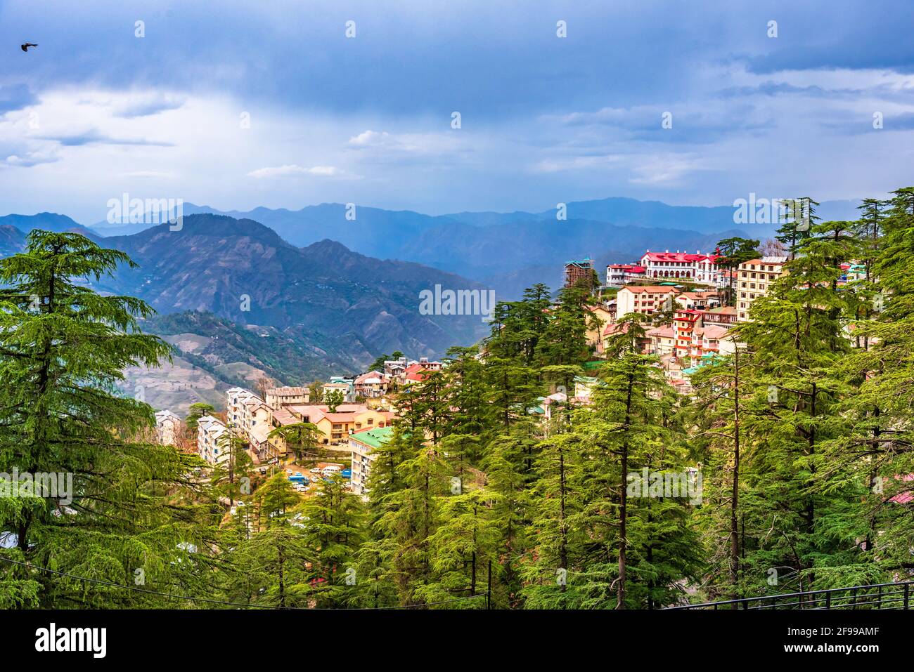 Beautiful panoramic cityscape of Shimla, the state capital of Himachal ...