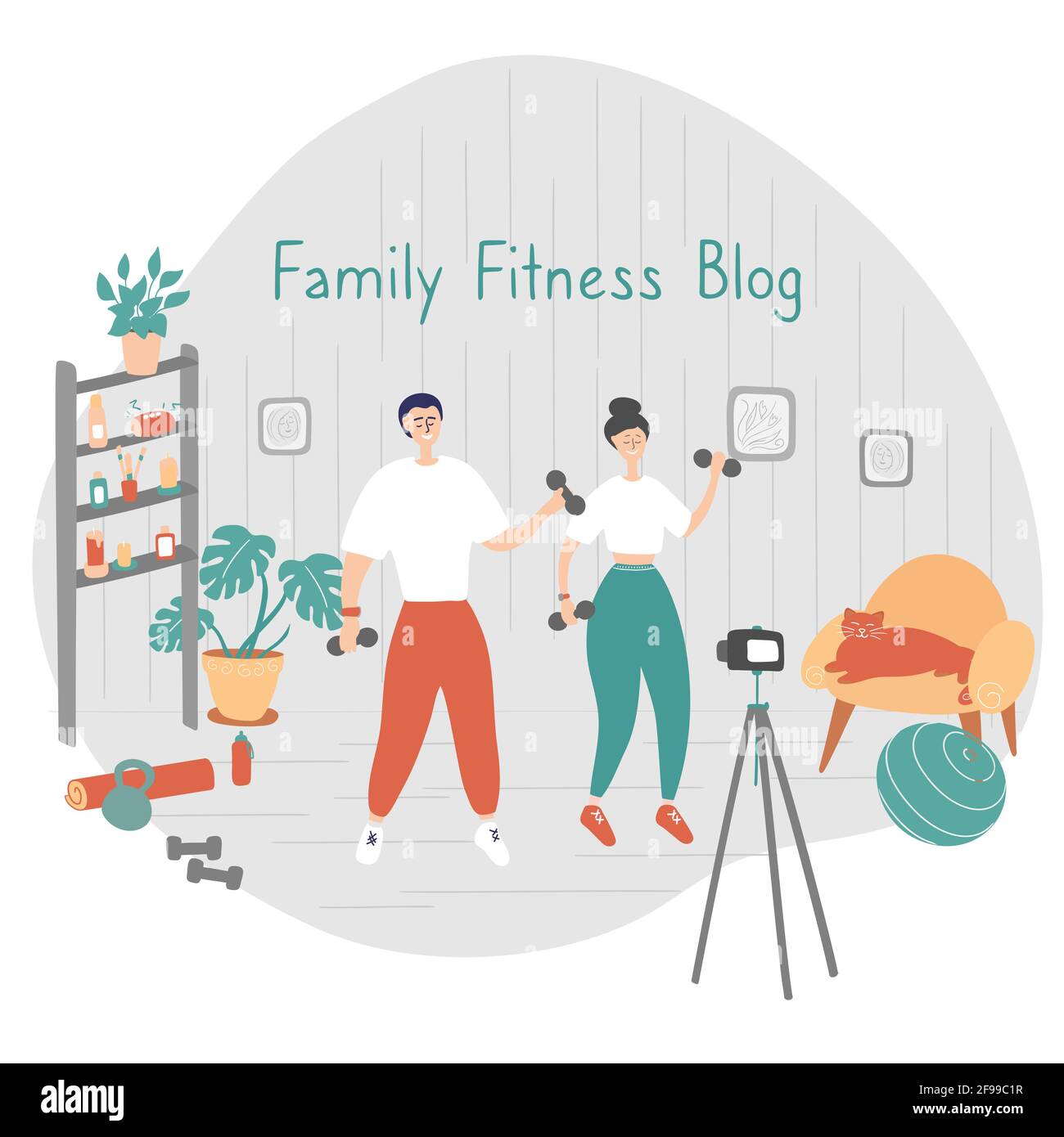 Fitness blog. Trainers record video for their followers. Remote workout ...