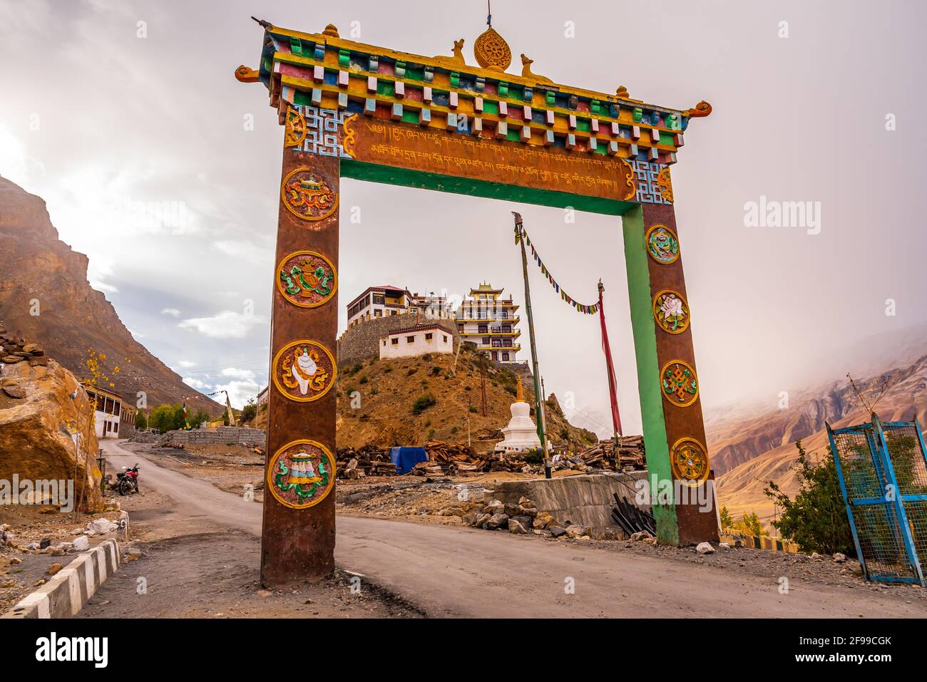 Entry gate of Kye Gompa also spelled Ki, Key or Kee,Tibetan Buddhist ...